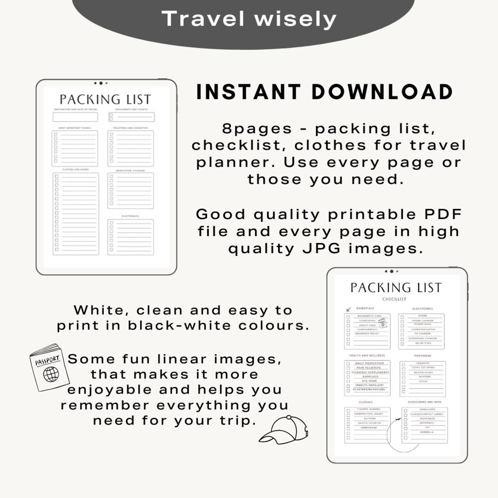 Printable Travel Packing Planner, Packing Checklist, Travel Planner ...