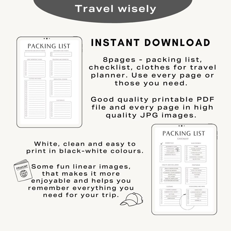 Printable Travel Packing Planner, Packing Checklist, Travel Planner ...