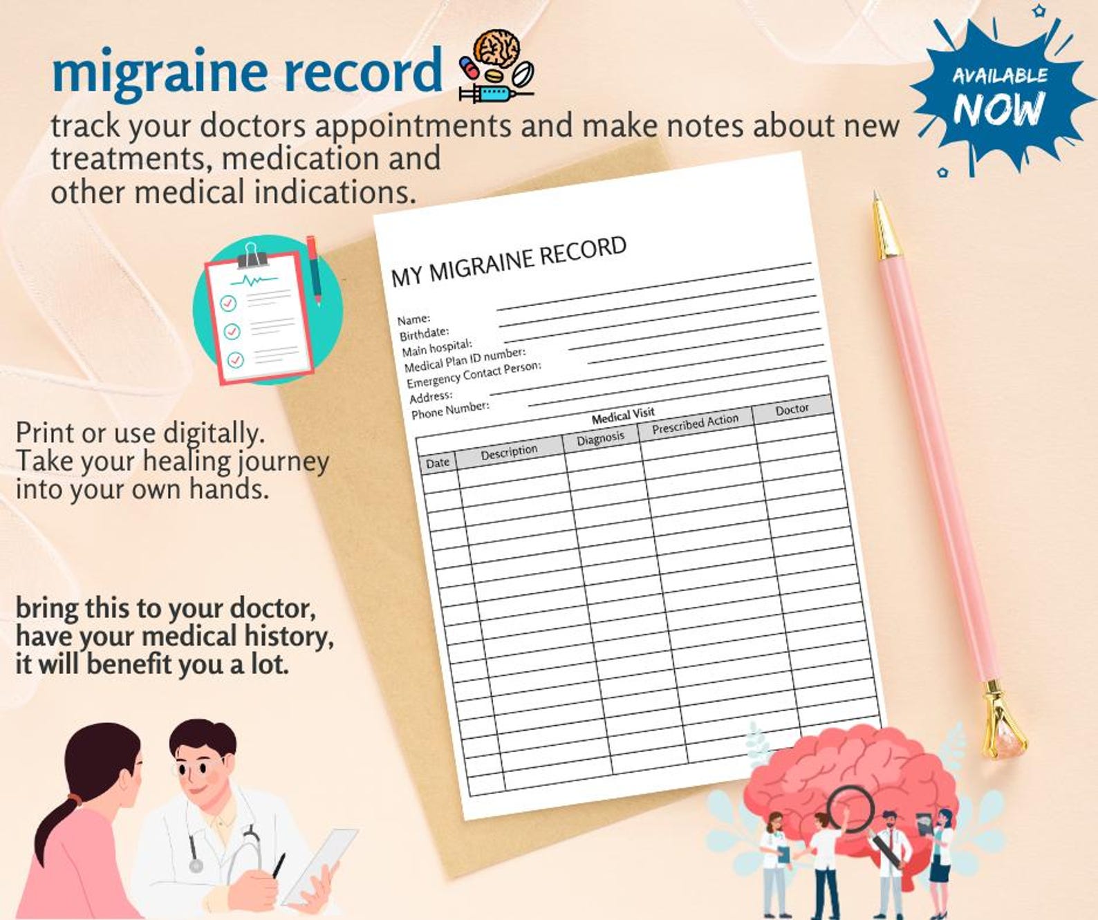 Migraine Tracker Printable Migraine Journal Headache Log Chronic Pain ...