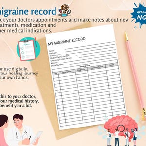 Migraine Tracker Printable Migraine Journal Headache Log Chronic Pain ...