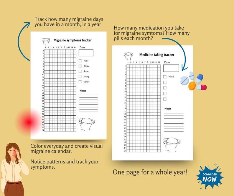 Migraine Tracker Printable Migraine Journal Headache Log Chronic Pain ...