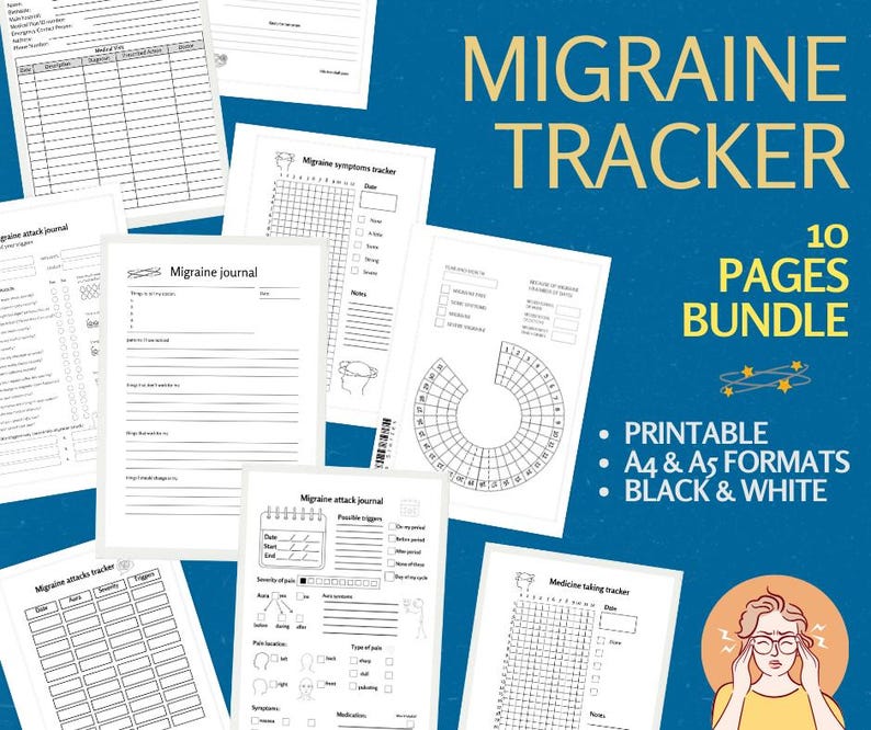 Migraine Tracker Printable Migraine Journal Headache Log Chronic Pain ...