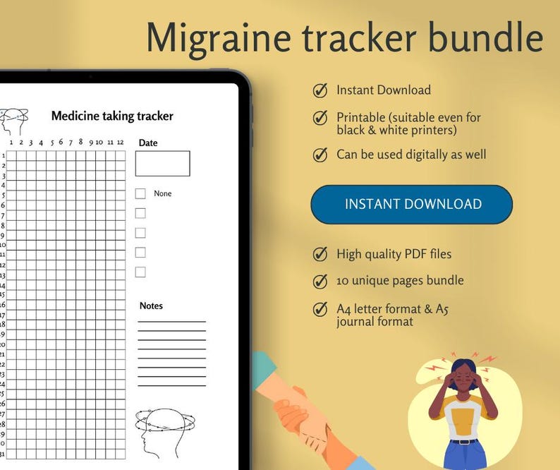 Migraine Tracker Printable Migraine Journal Headache Log Chronic Pain ...