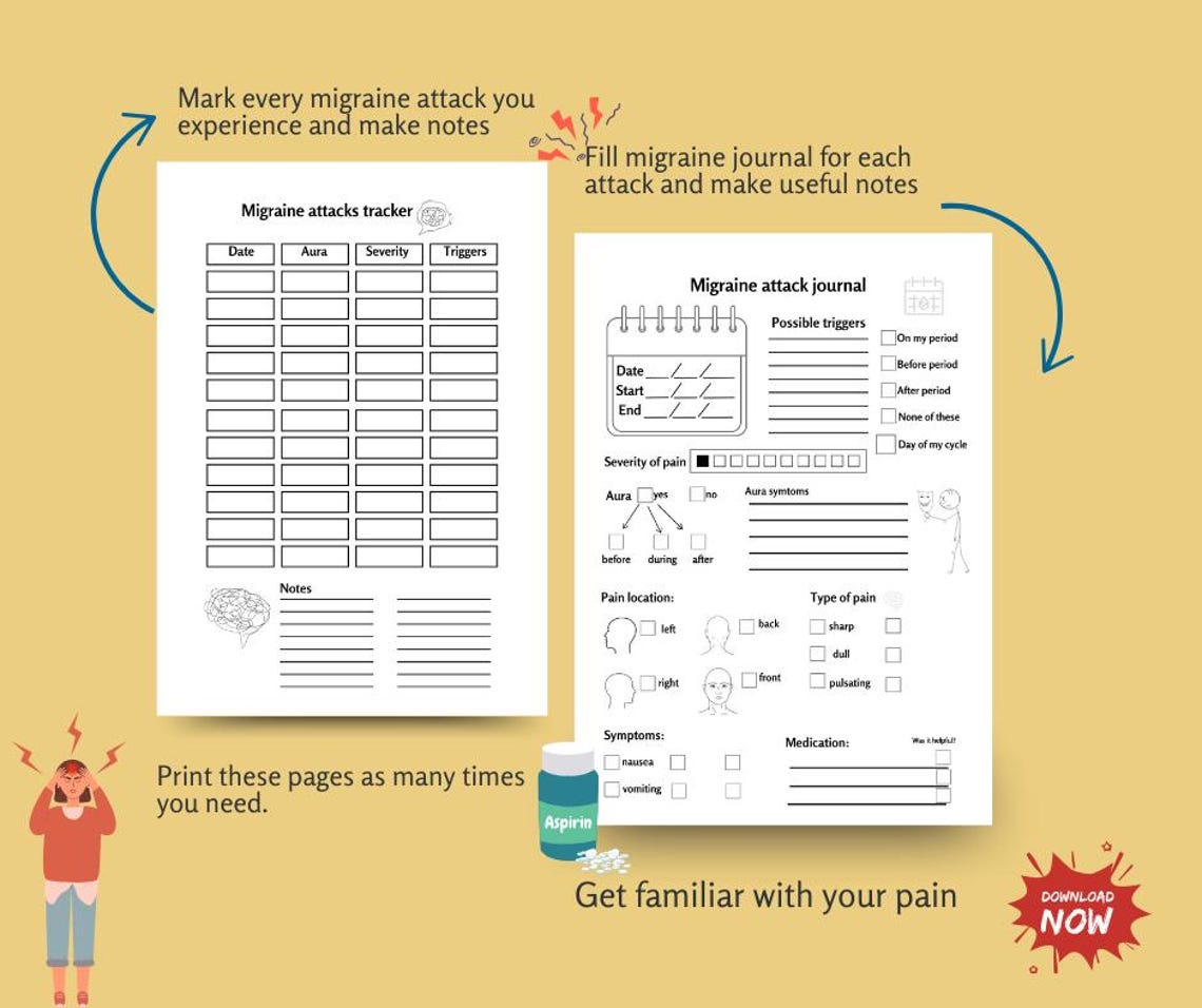 Migraine Tracker Printable Migraine Journal Headache Log Chronic Pain ...
