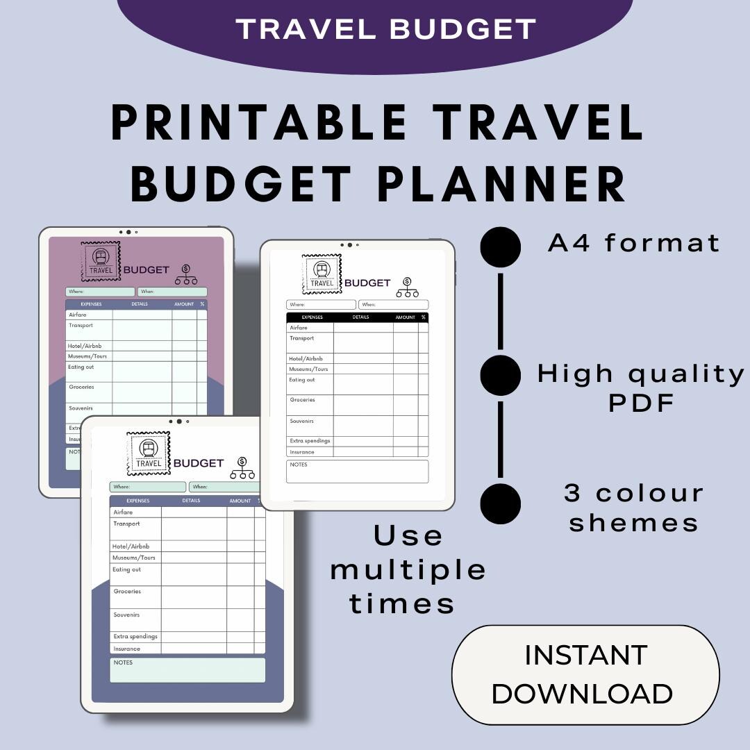 Travel Budget Planner Template Printable Holidays Budgeting List ...