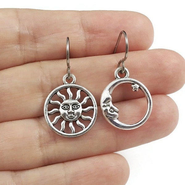 Titanium Moon and Sun Earrings - Etsy