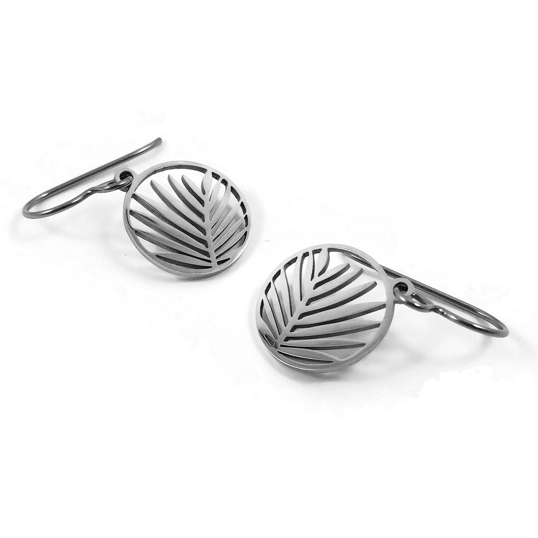 Titanium Palm Leaf Drop Earrings, Silver Hypoallergenic Jewelry, Pure ...