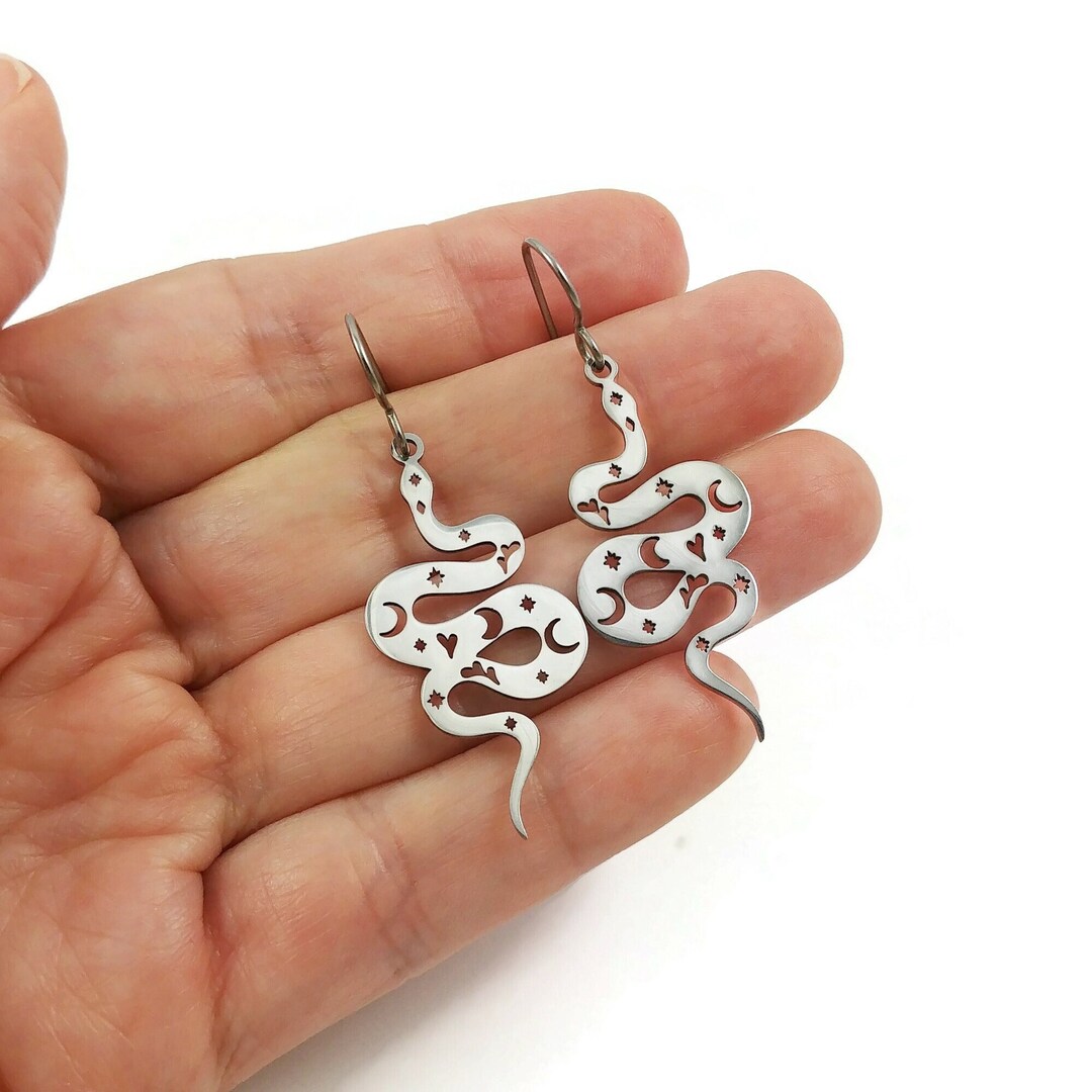 Celestial Snake Earrings, Implant Grade Titanium for Sensitive Ears ...