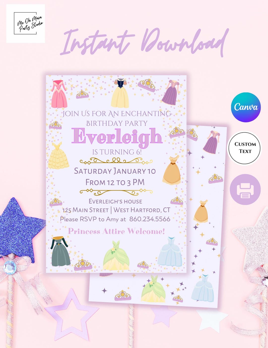 Editable Princess Birthday Party Invitation Printable Girls Birthday ...