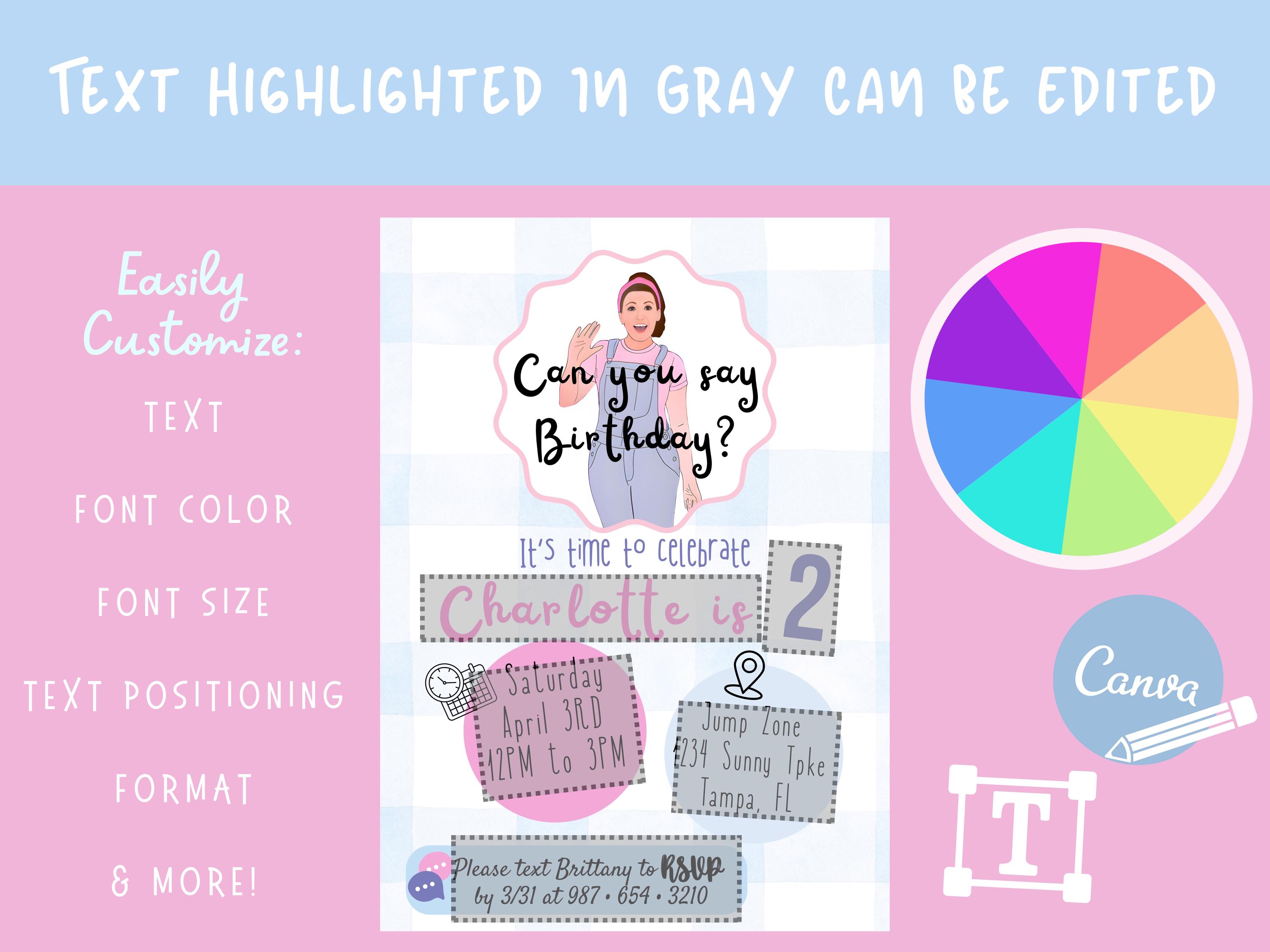 Ms. Rachel Inspired Birthday Invitation - Editable & Printable ...