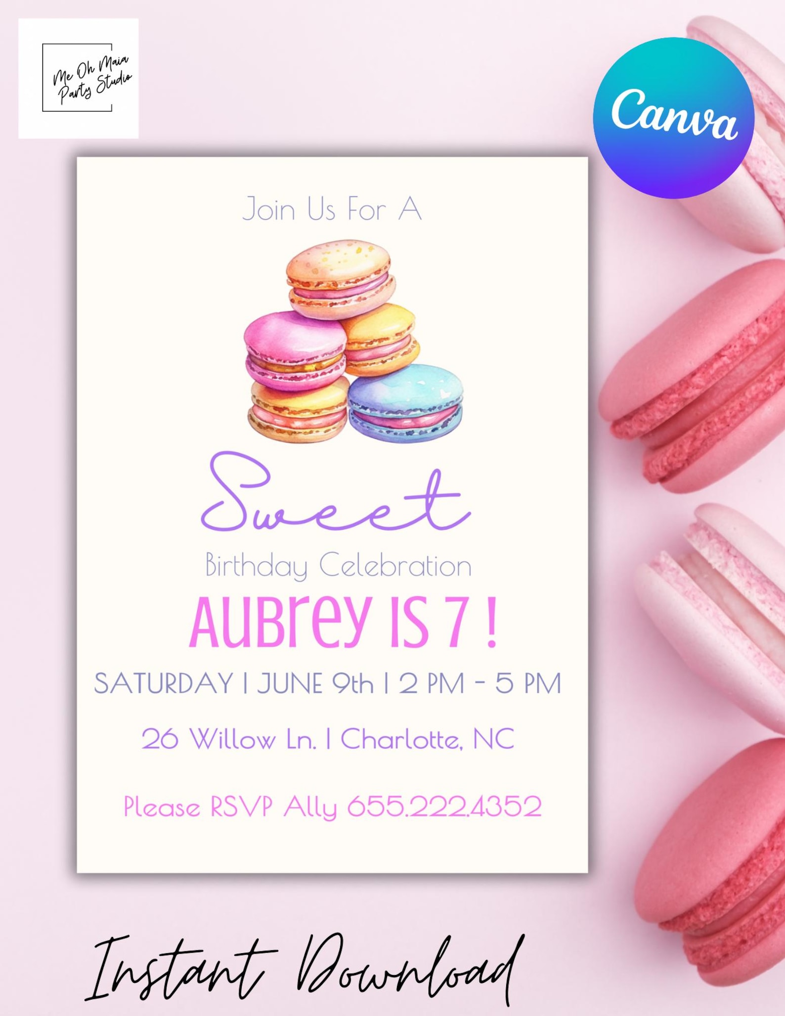 Whimsical Pastel Macaroon Birthday Party Invitation, Template, Instant ...