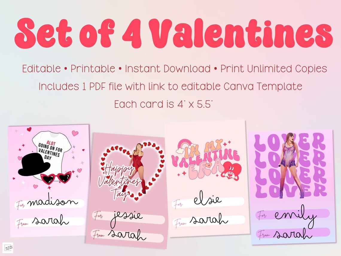 Swiftie Valentines, Editable Printable Valentine’s Day Cards, Instant ...