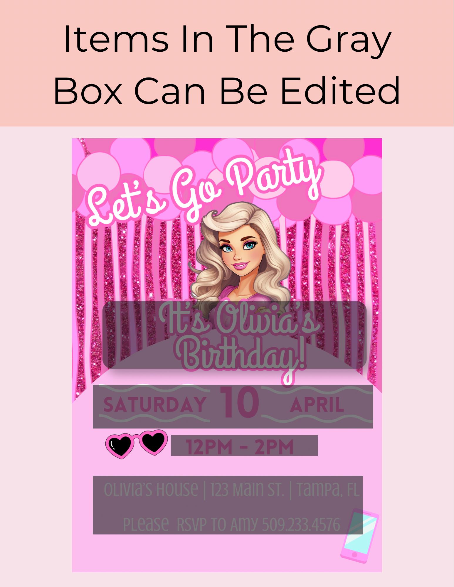 Editable Barbie Inspired Birthday Party Invitation Girls Birthday ...