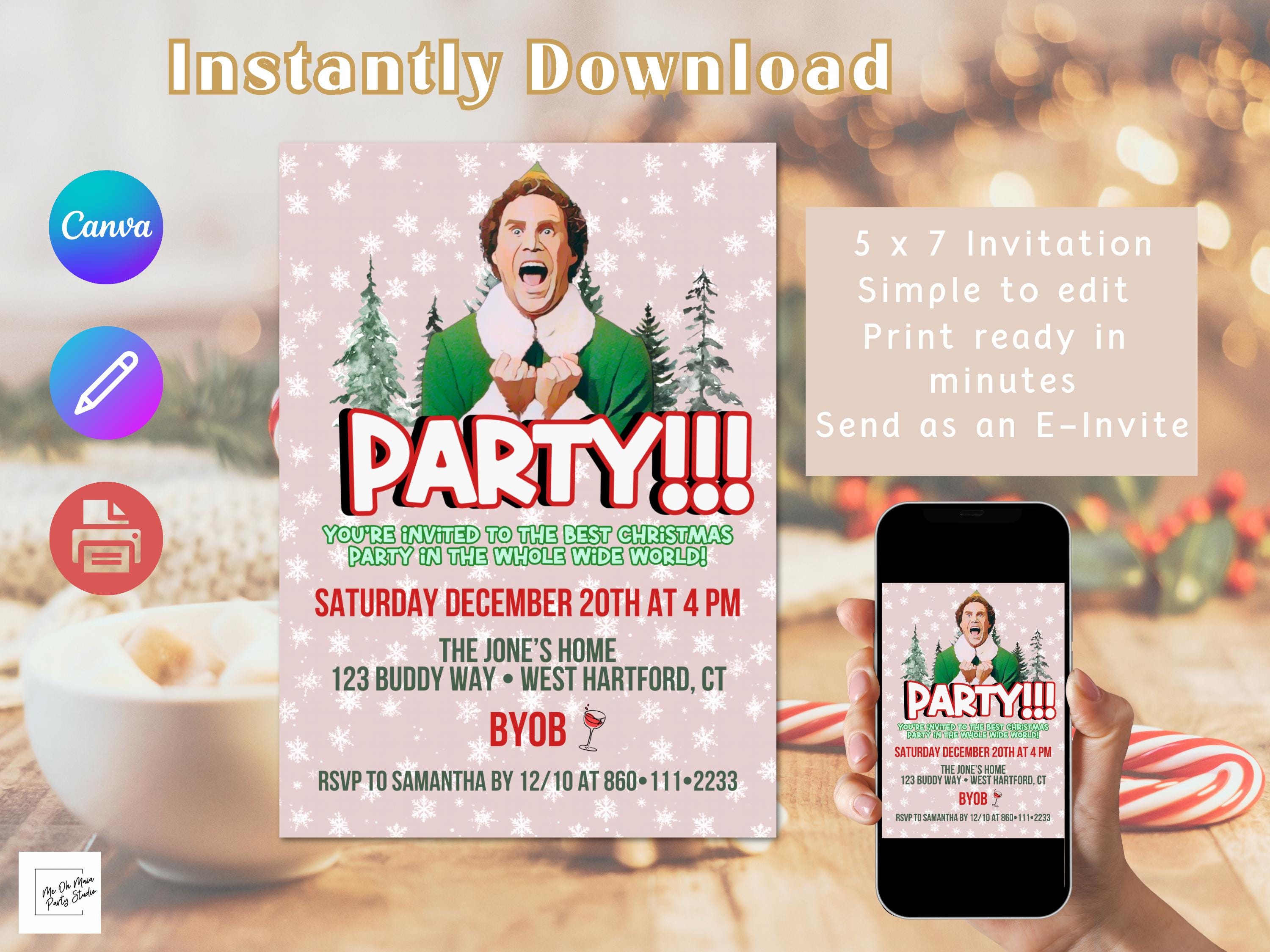 Elf Party Invitation, Buddy Inspired, Funny Holiday Invite, Editable ...