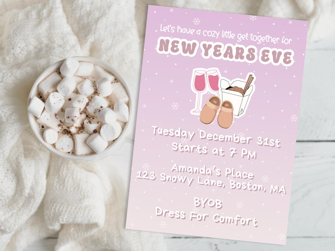 Editable New Years Party Invitation, Printable Instant Download, Cozy ...