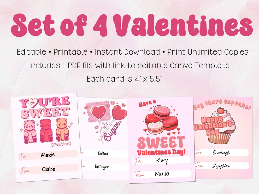 Cute Valentines, Editable Printable Valentines, Kids Valentines Day ...
