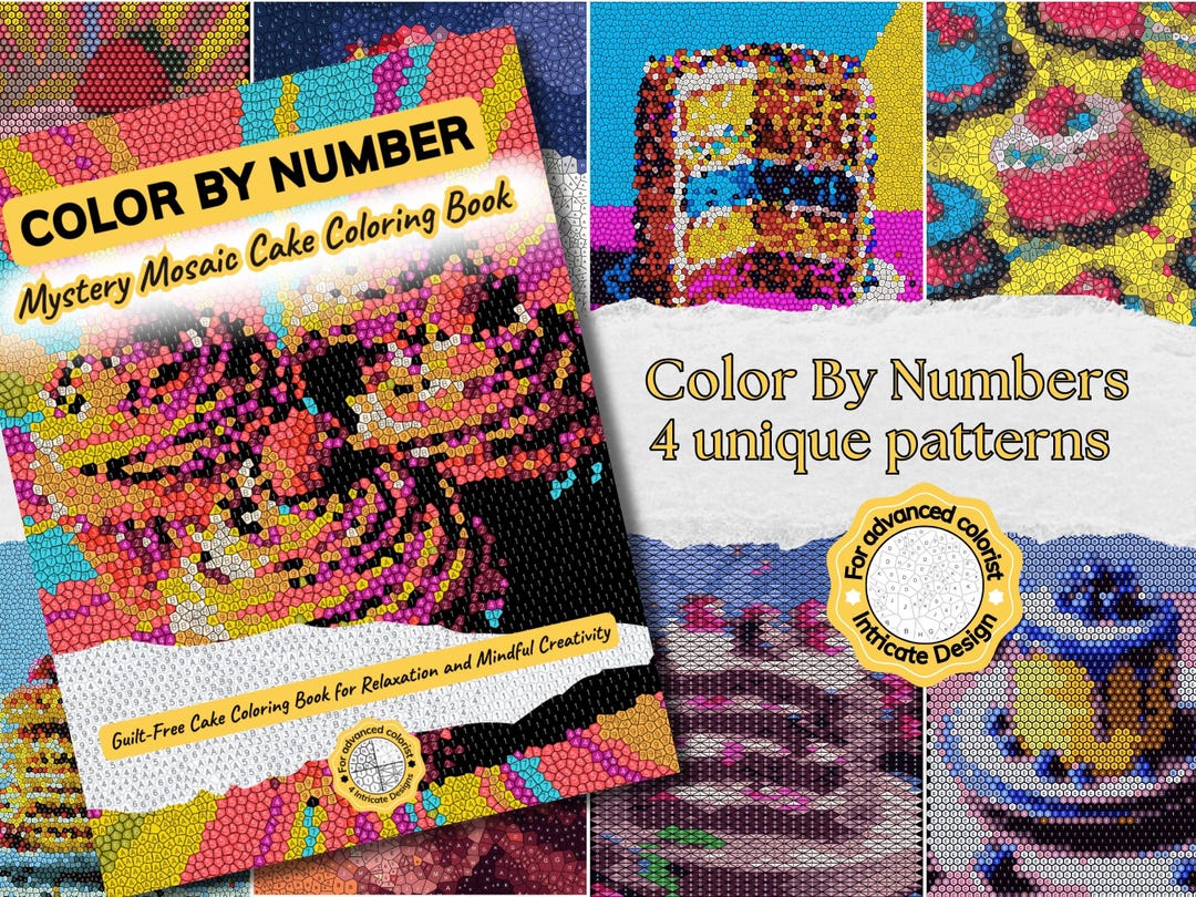 Mystery Mosaic Cake Color by Number, Coloring Pages for Adults, Stained ...