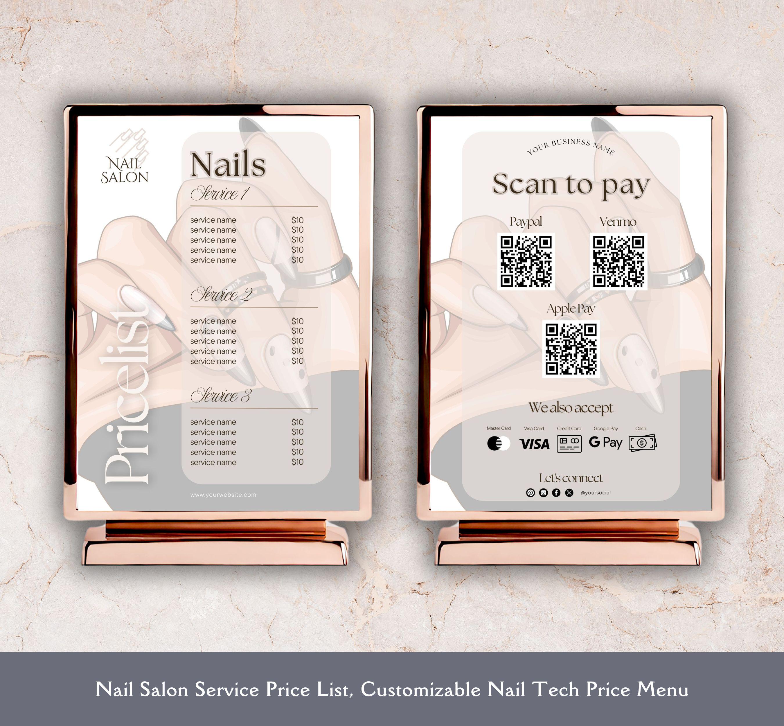 Nail Tech Price List Template, Customizable Salon Price Sheet, Instant ...