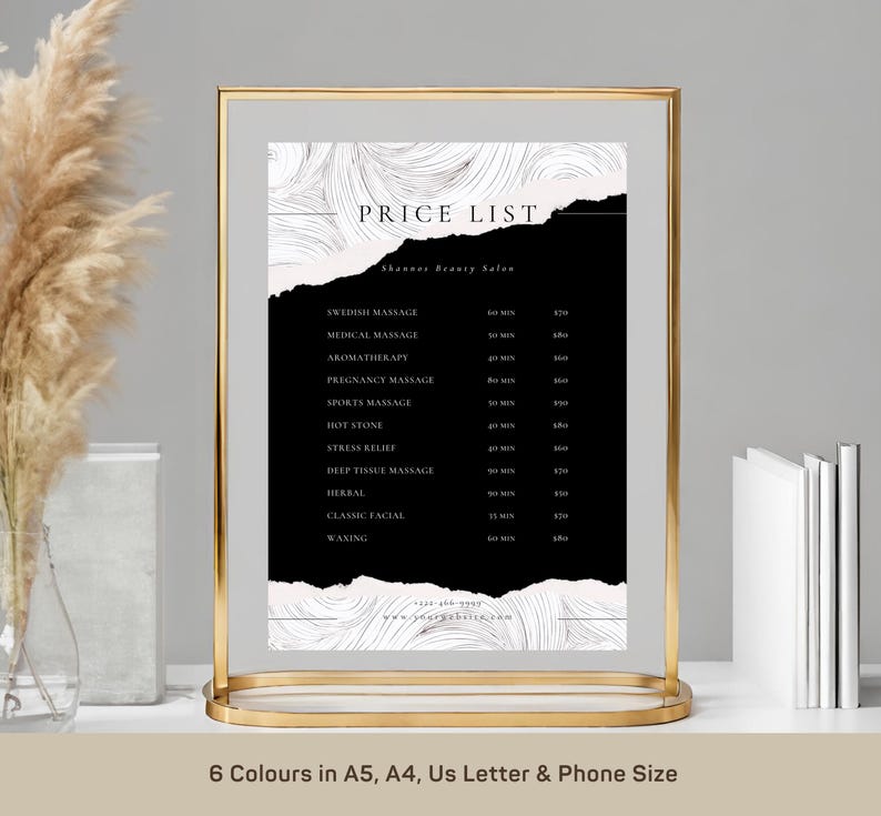 Salon Price List Template: Beauty, Hair, Nail, Massage, Makeup Price Menu (digital Download) - Etsy