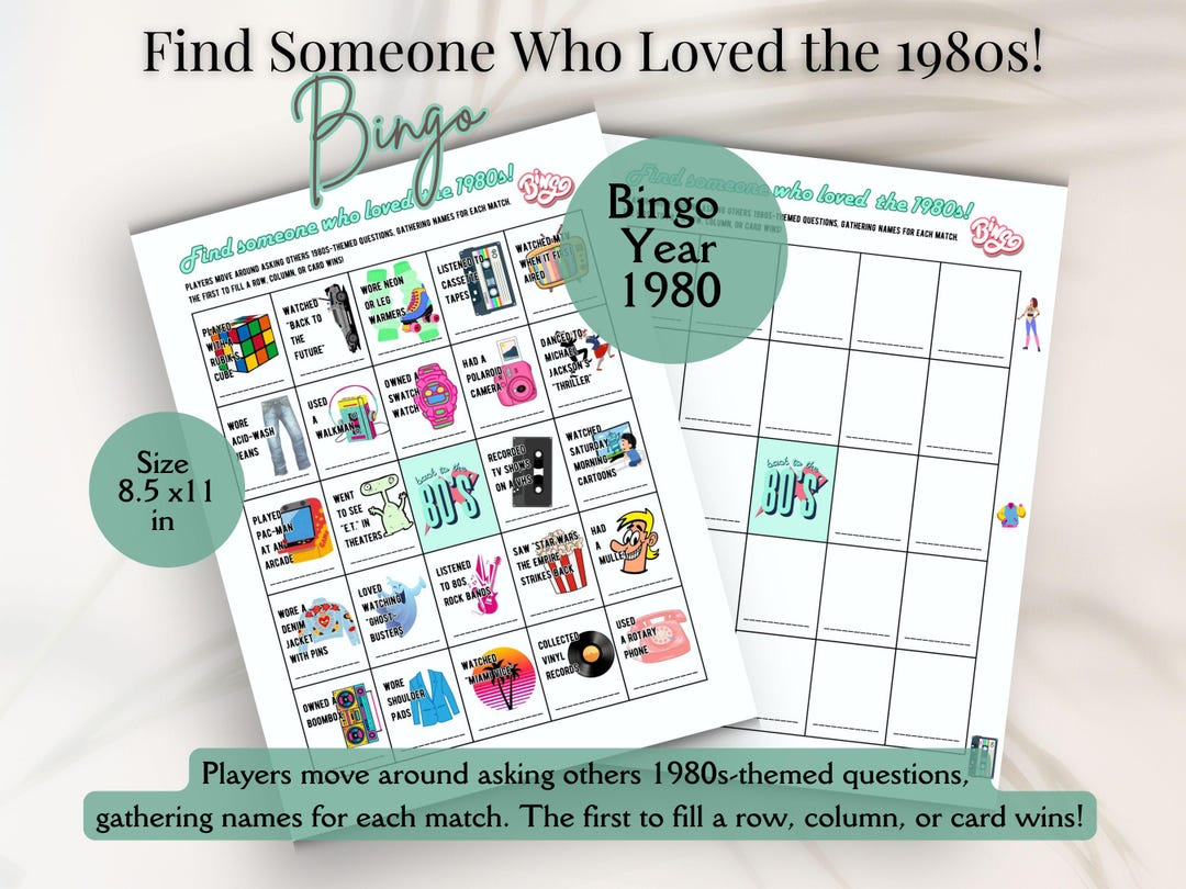 Find Someone Who Loved the 1980s Bingo | 80s Themed Party & Team ...