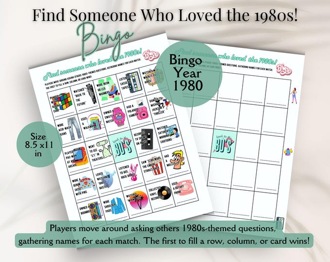 1980's Themed Bingo Set - Etsy Canada