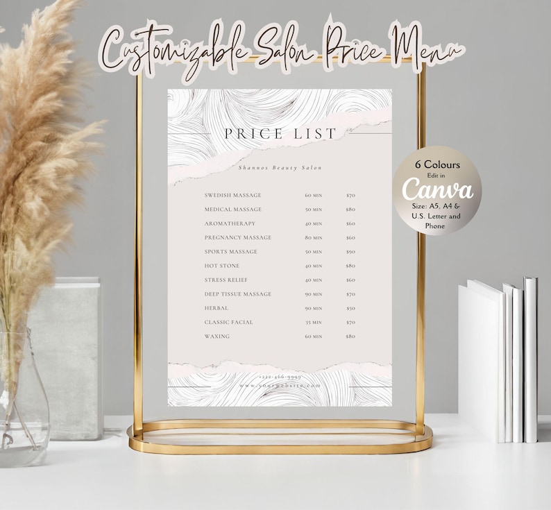 Salon Price List Template: Beauty, Hair, Nail, Massage, Makeup Price ...