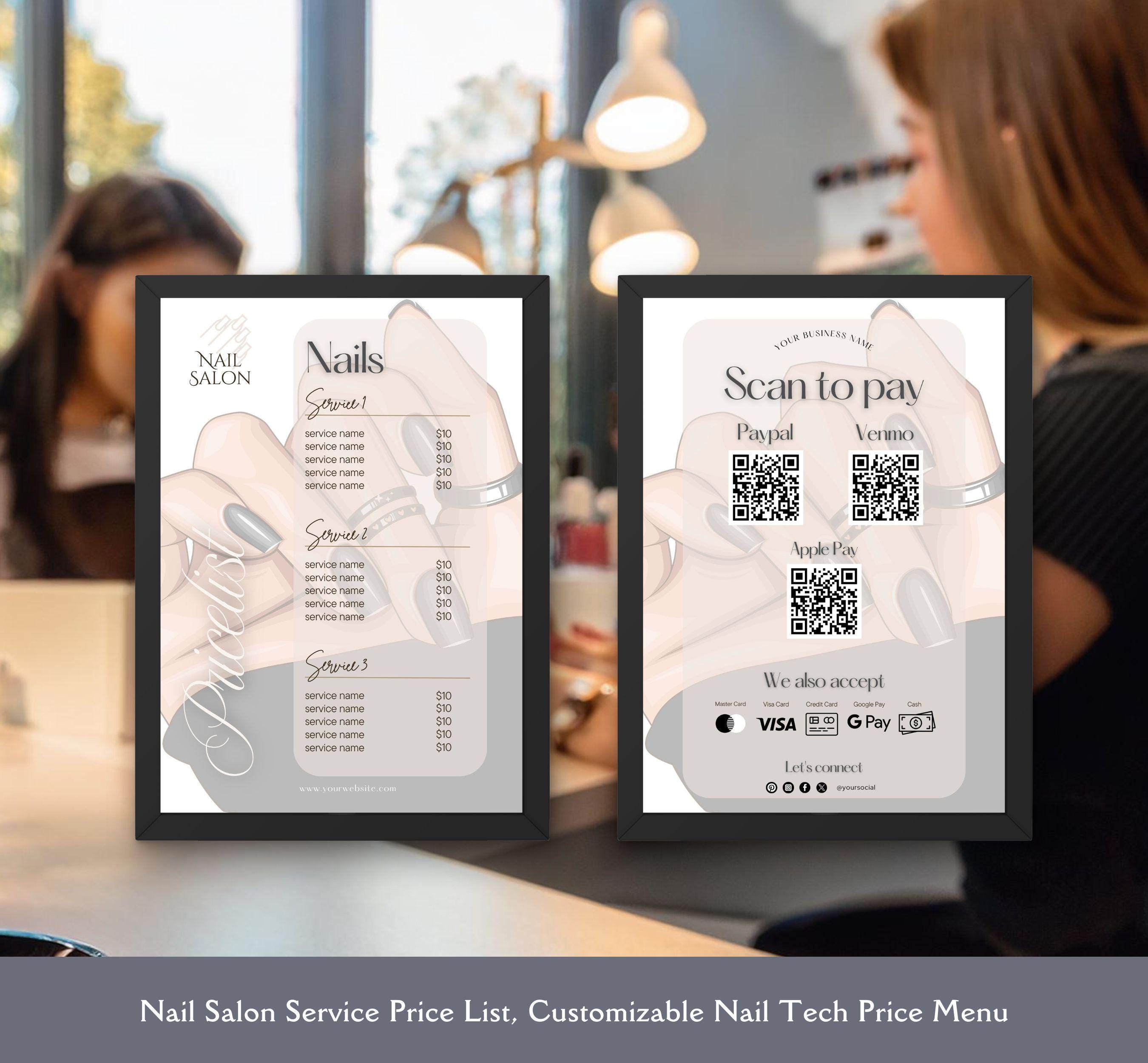 Nail Tech Price List Template, Customizable Salon Price Sheet, Instant ...
