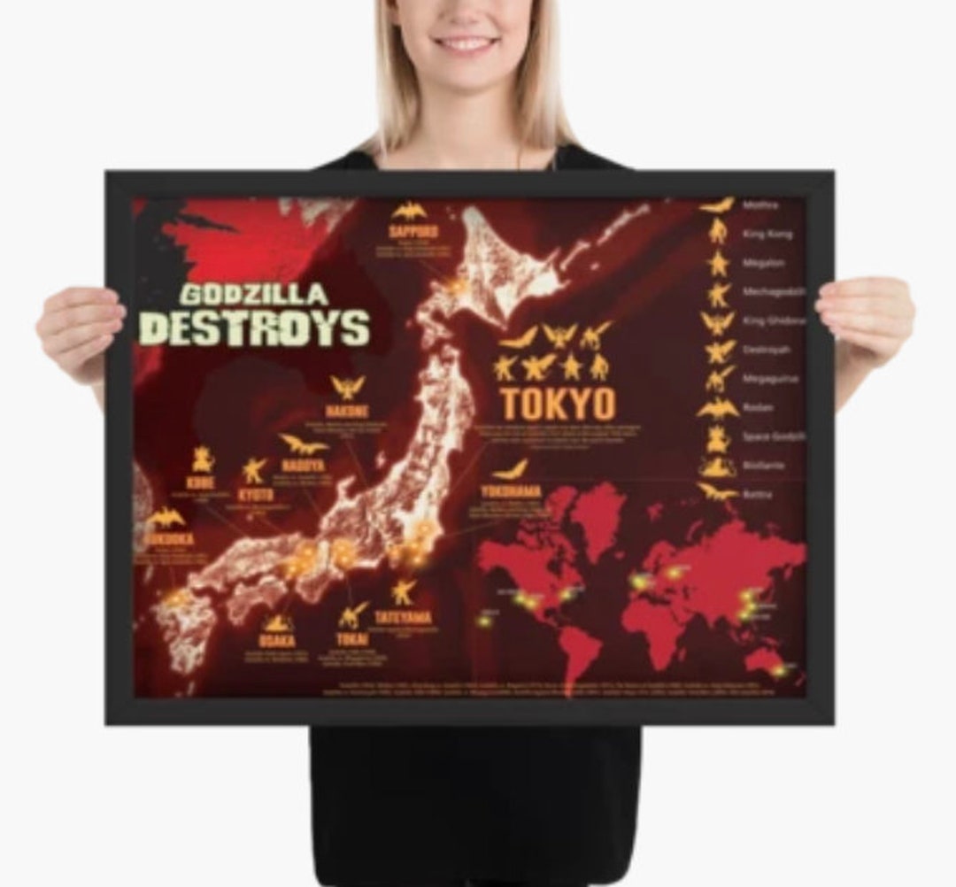 Godzilla Destroys Map Print - Etsy