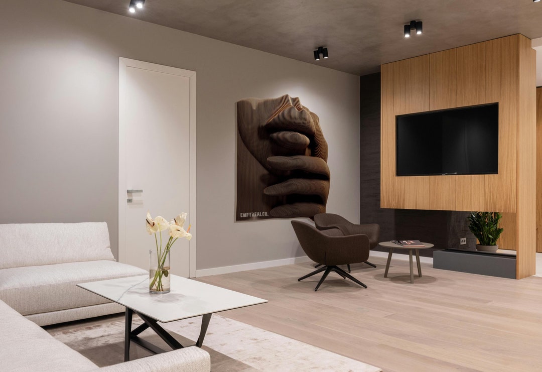 Modern Parametric Wall Art, Human Face, Lips and Hand in Thoughtful ...