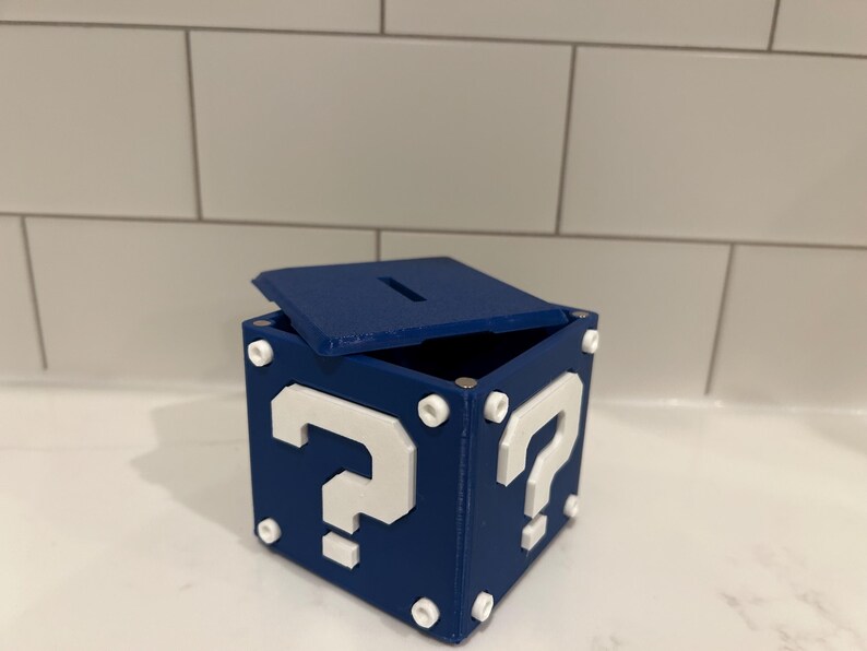 Magnetic Mario Question Mark Block Piggy Bank - 3x3x3 Inches - Fits All ...