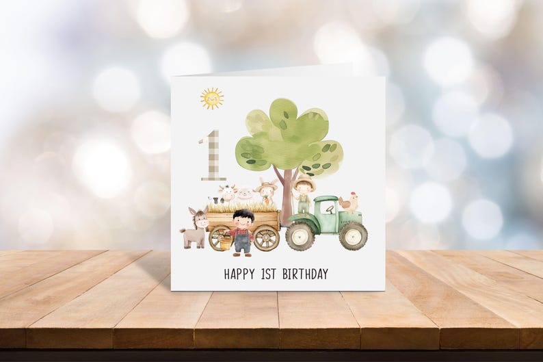 Farm Animals 1st Birthday Card - Personalised Greeting Card - Tractor ...