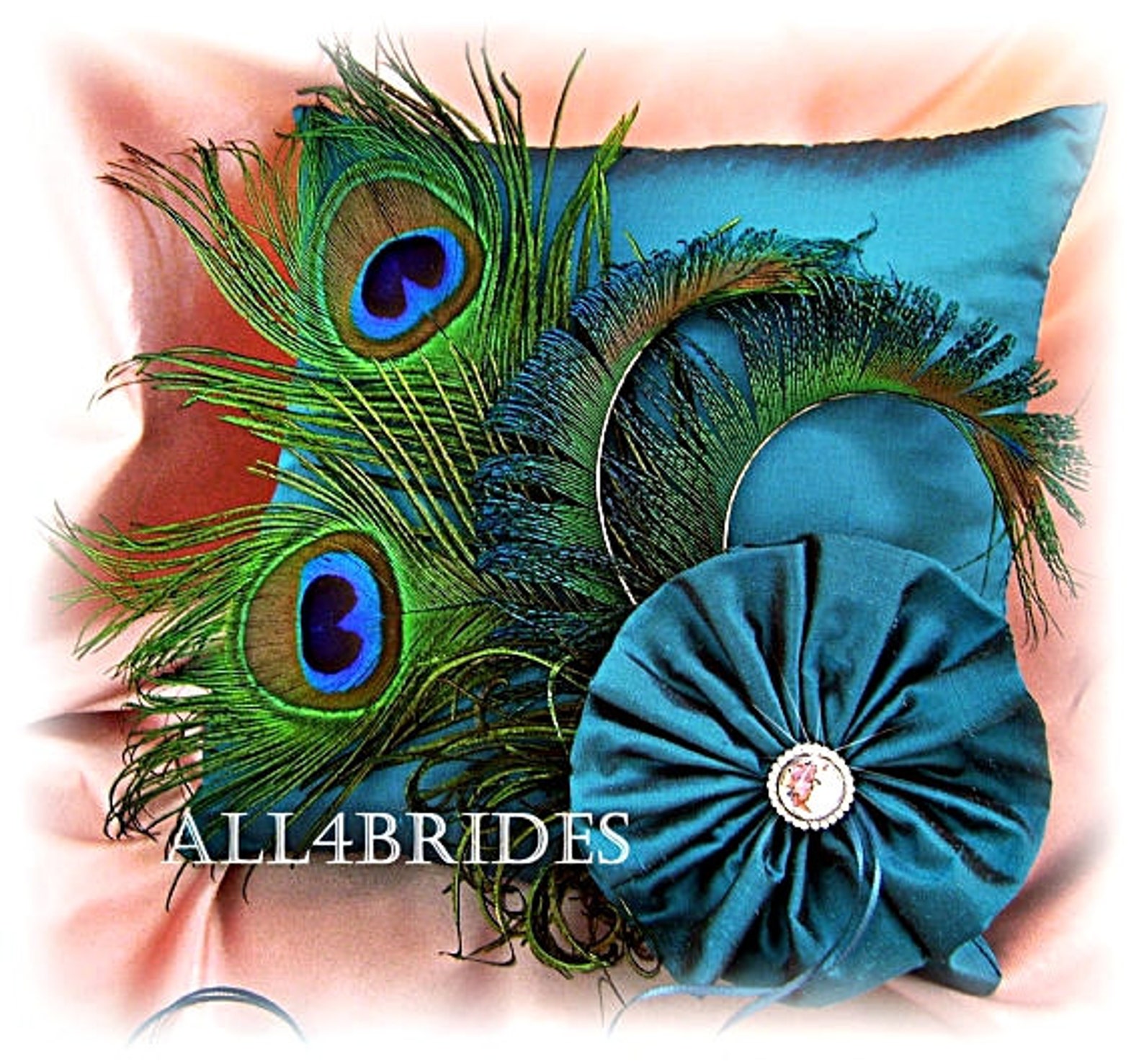 Teal Peacock Feather Drawstring Bag Peacock Wedding Money | Etsy