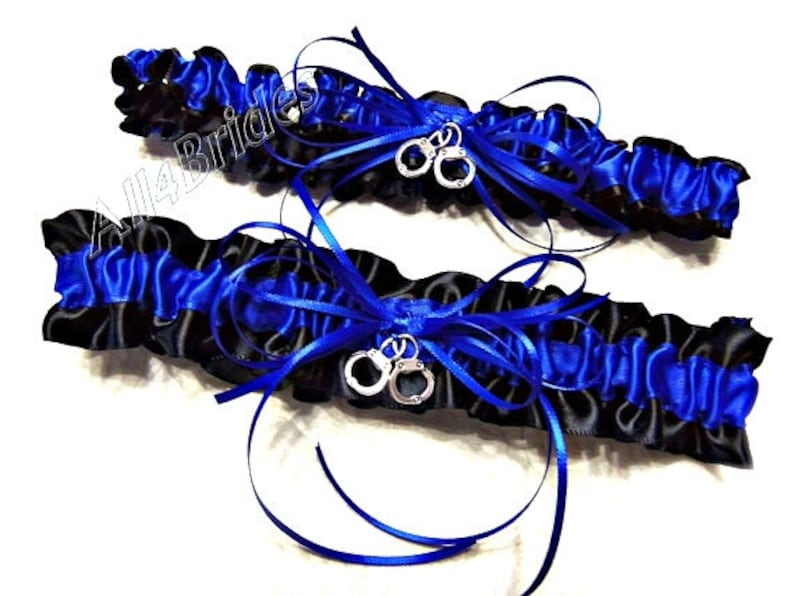 Blue Line Wedding Handcuff Charm Leg Garters Ring Pillow | Etsy