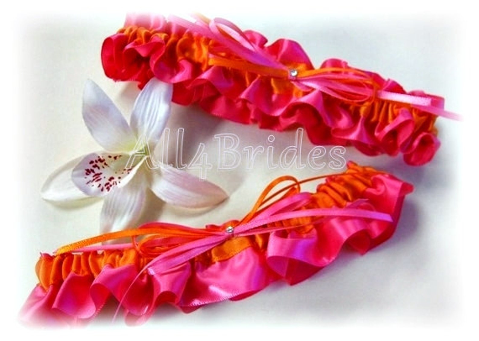 Hot Pink Orange Bridal Leg Garters Wedding Bridal Garter | Etsy