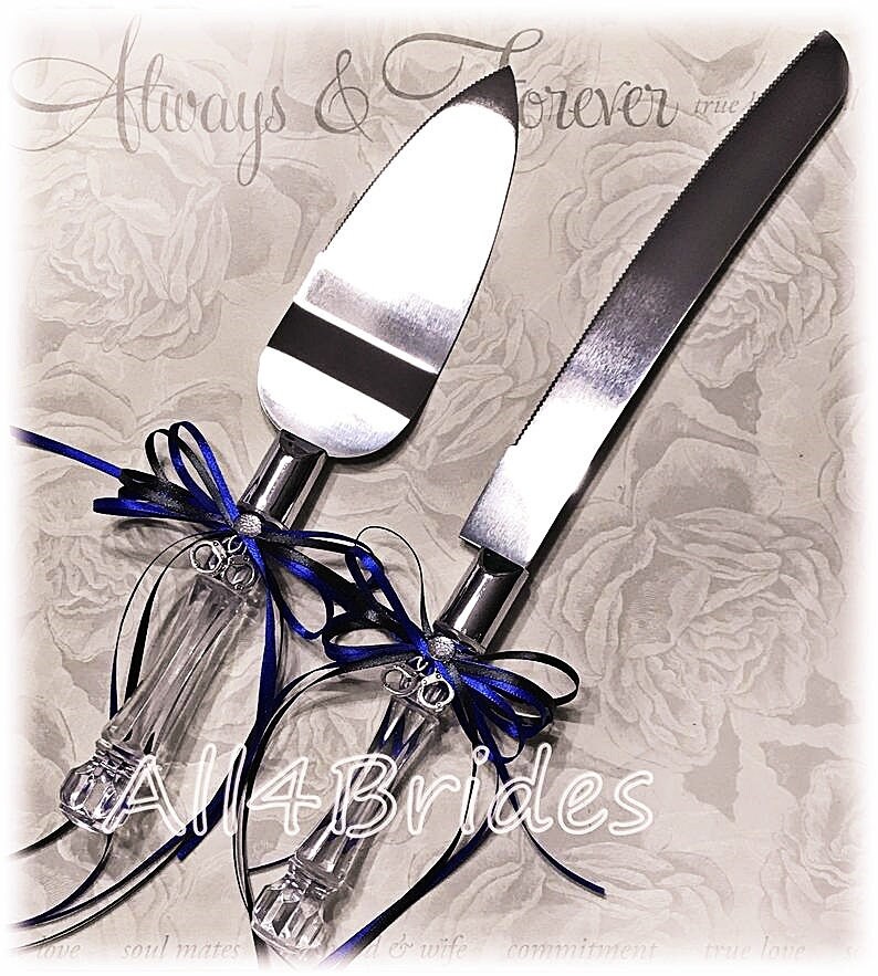 Blue line wedding cake cutting set handcuff charms blue and | Etsy