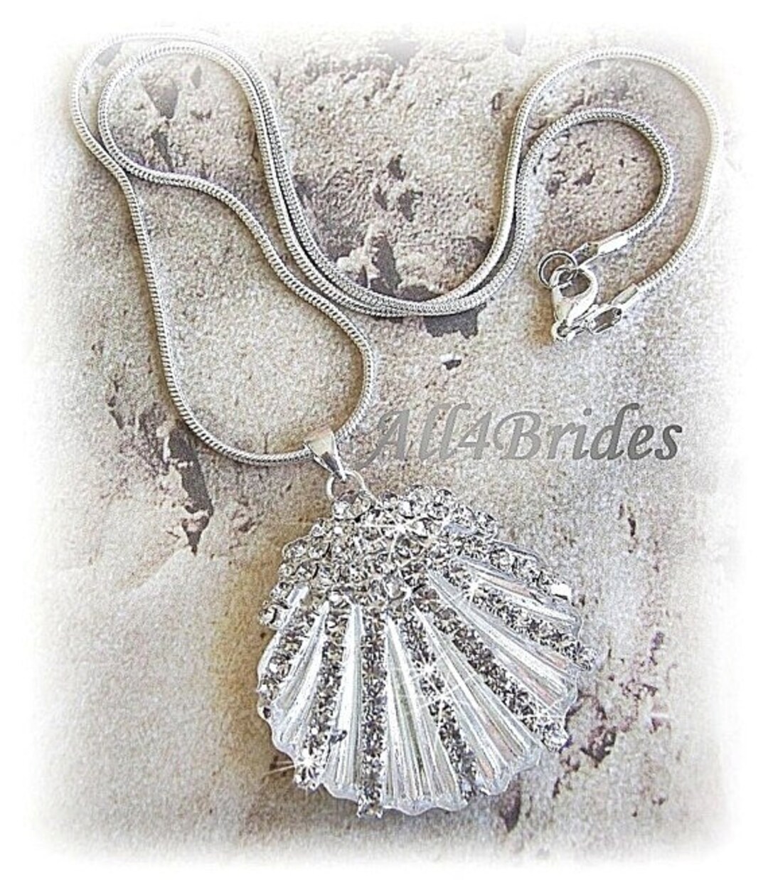 Seashell Crystal Necklace, Clam Shell Necklace, Wedding Bridal Jewelry ...