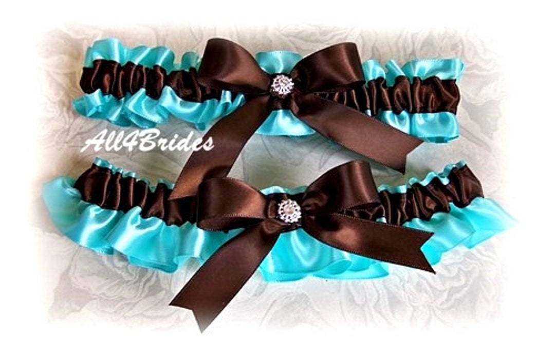 Wedding Bridal Leg Garters Chocolate Brown and Aqua Blue, Something ...
