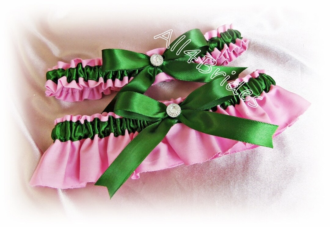Wedding Bridal Leg Garters Pink and and Green Wedding, Bridal, Prom ...
