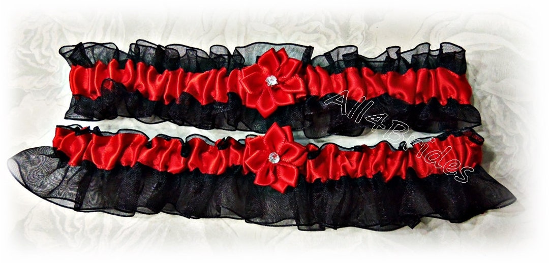 Black and Red Wedding Bridal Leg Garter Set, Prom Garters. - Etsy