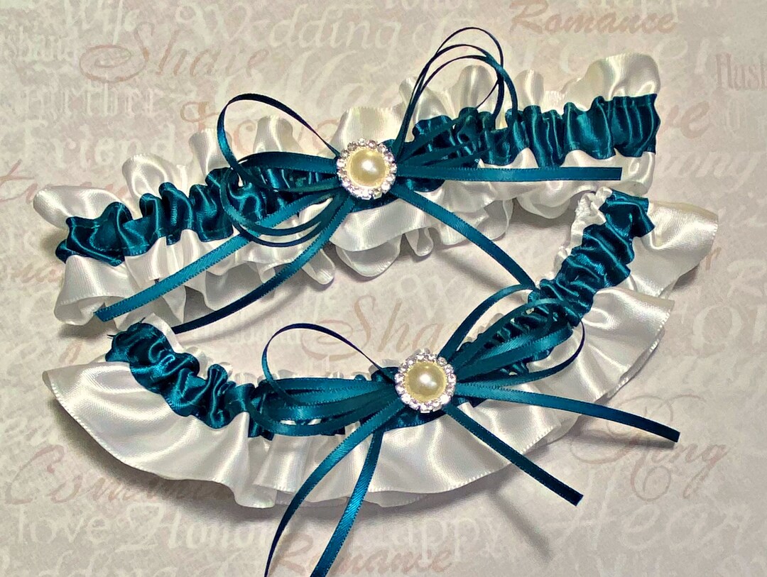 Teal Bridal Bridal Garter Set - Weddings Leg Garter Set - Satin Garters ...