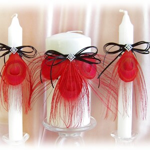 Peacock Wedding Unity Candle Set Red Turquoise Pink or - Etsy