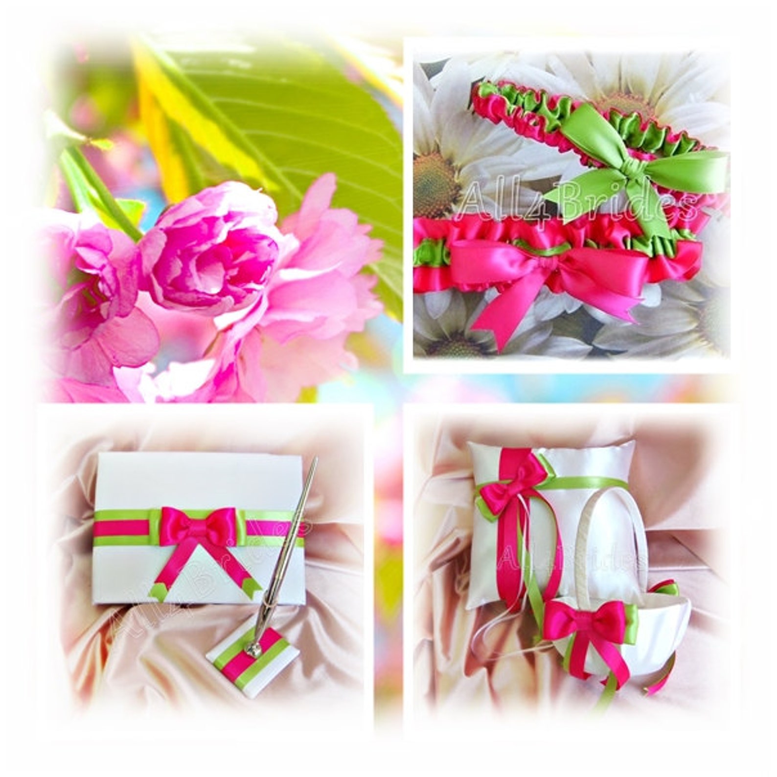 Wedding Leg Garter Belt Set Hot Pink and Green Bridal - Etsy