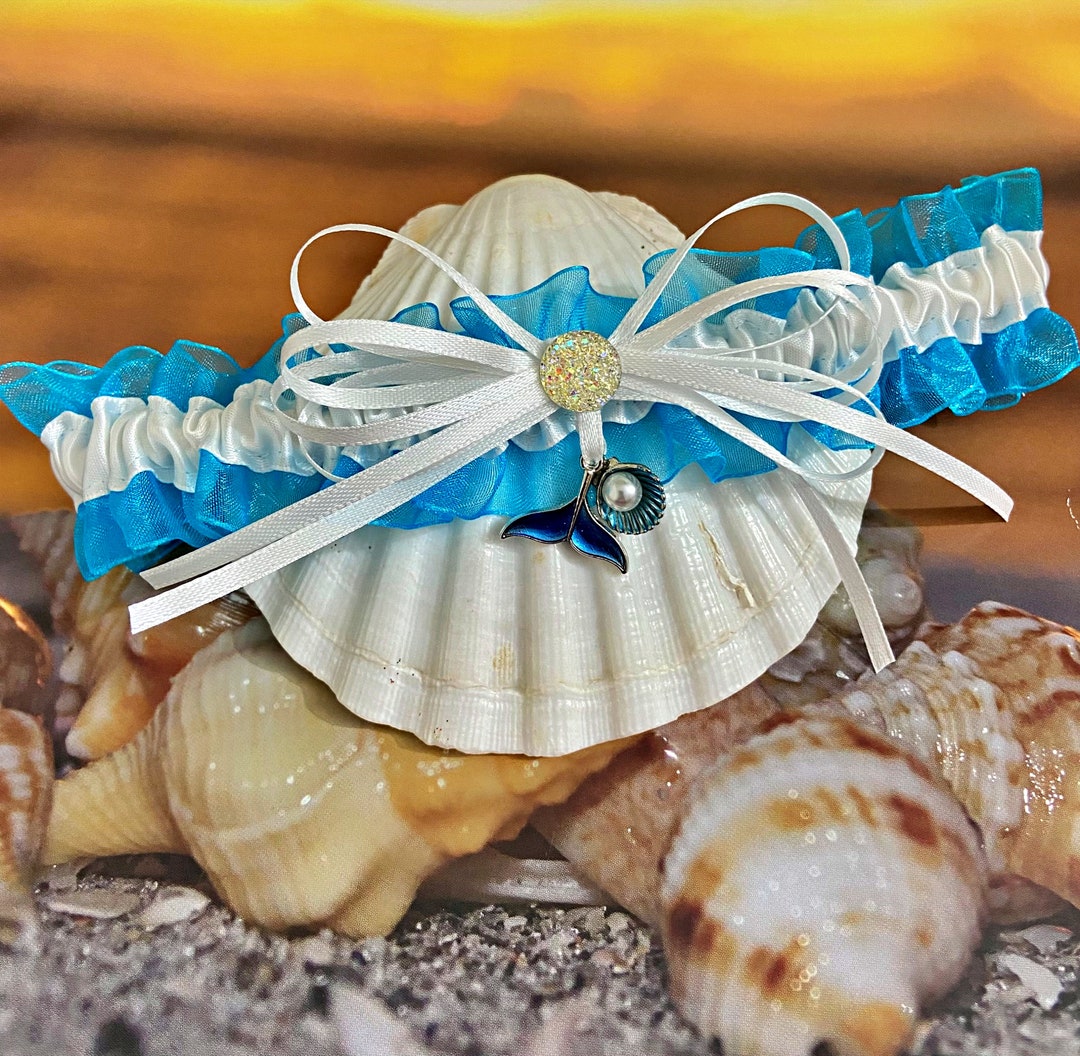 Mermaid Tail Bridal Leg Garter, Beach Wedding Bridal Garter. Turquoise ...