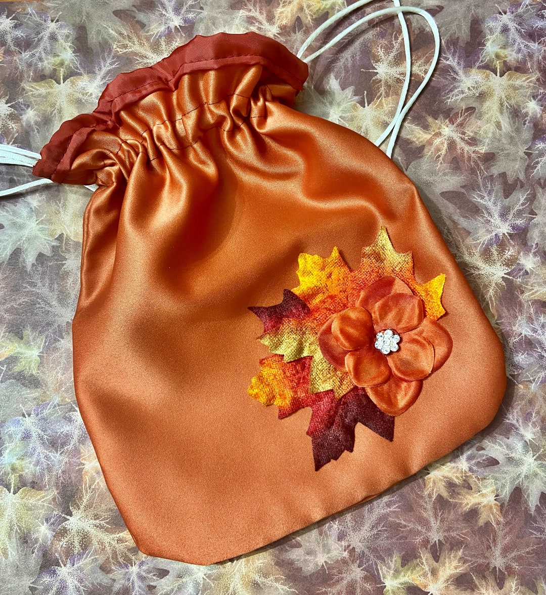 Burnt Orange Drawstring Bag, Fall Leaves Wedding Money Dance Bag ...