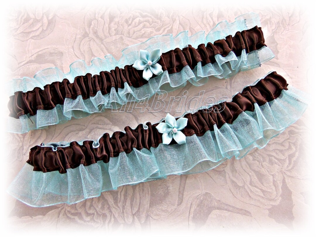 Weddings Bridal Garters Chocolate Brown and Aqua, Something Blue Bridal ...