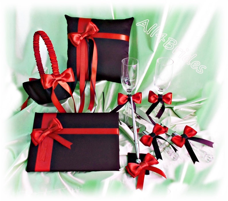 Red and black wedding bridal leg garter set. | Etsy