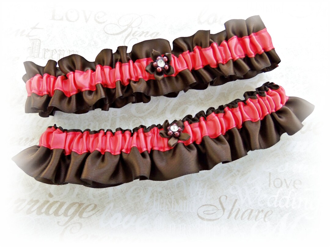 Wedding Bridal Leg Garter Set Chocolate Brown and Guava. - Etsy