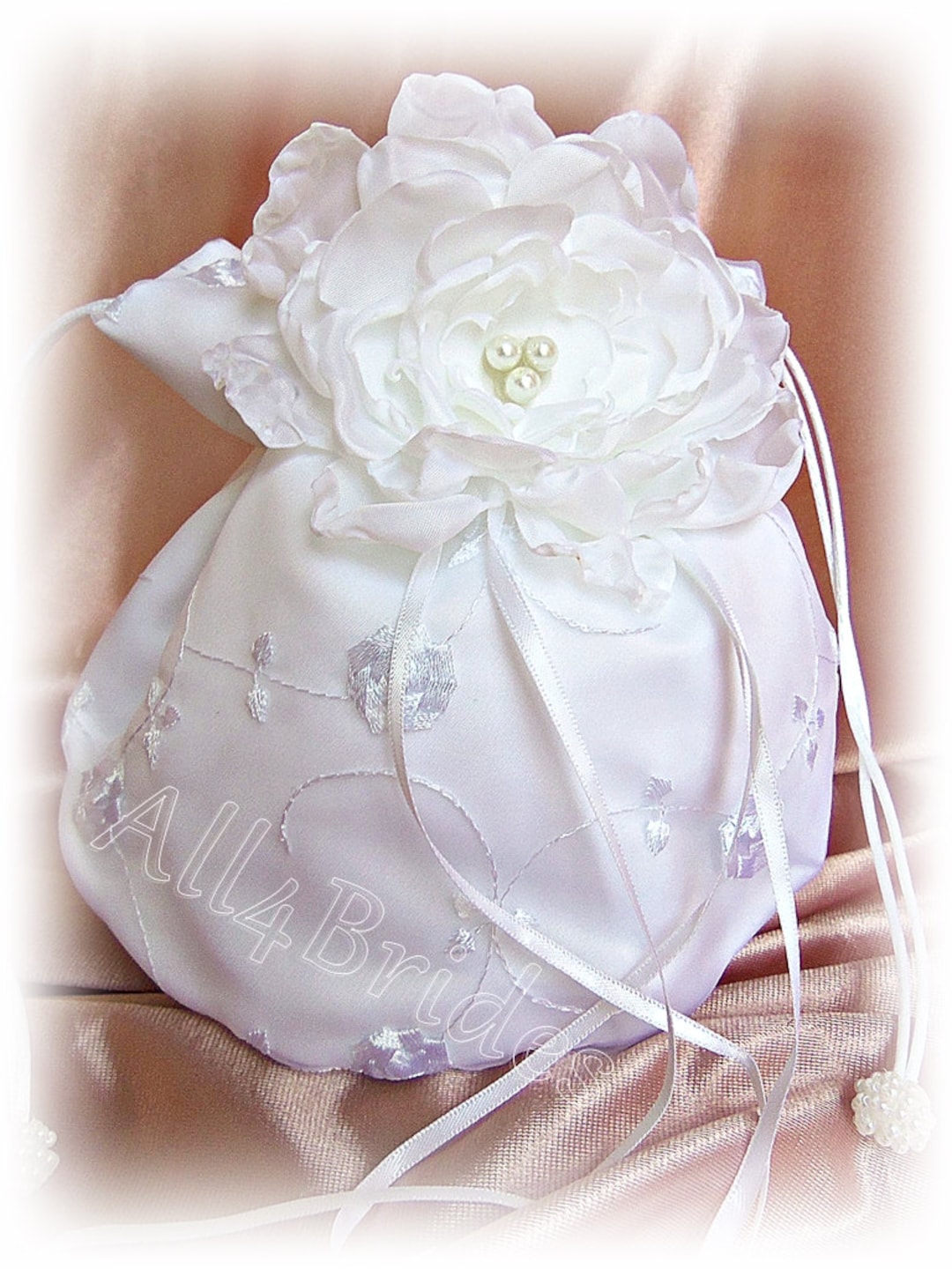 Wedding Bridal Drawstring Bag, White Sain Bridal Weding Dance Bag ...