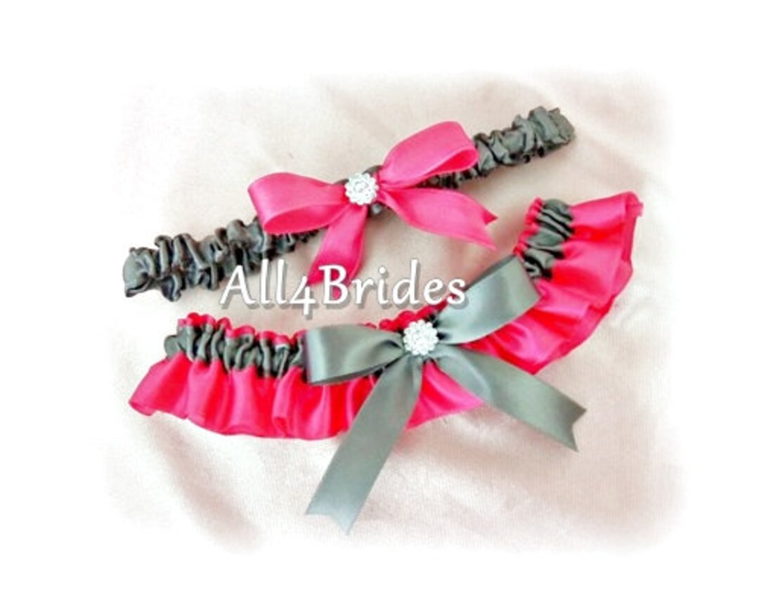 Bridal Leg Garters Fuchsia Pink and Dark Grey, Bridal Wedding ...