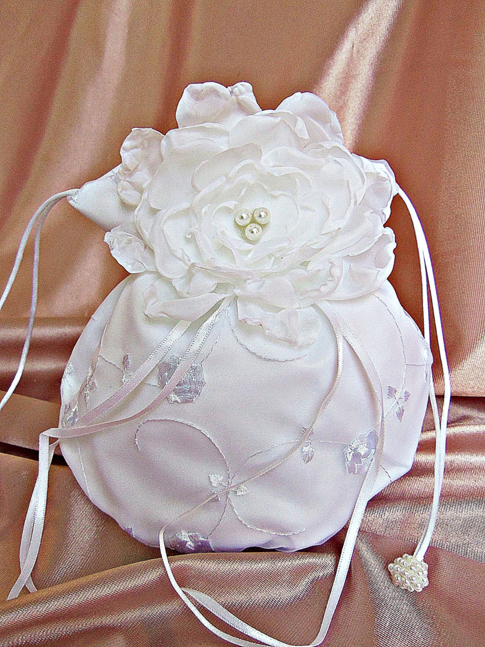 Wedding Bridal Drawstring Bag, White Sain Bridal Weding Dance Bag ...